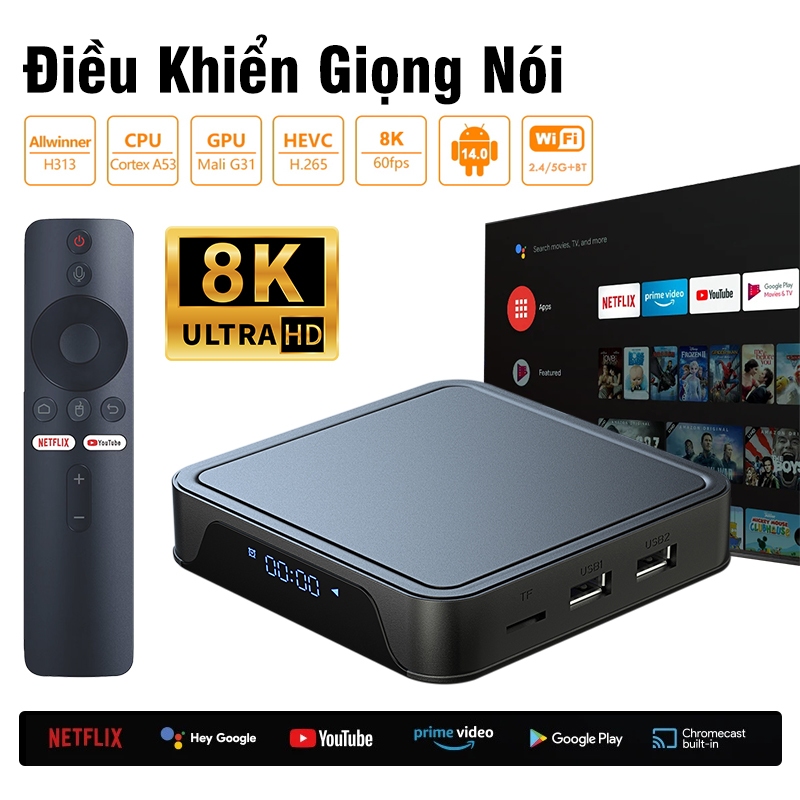 Android TV Box Giọng Nói Hỗ Trợ Kiểm Soát 8K 8G+128GB Việt Wifi 5G ...