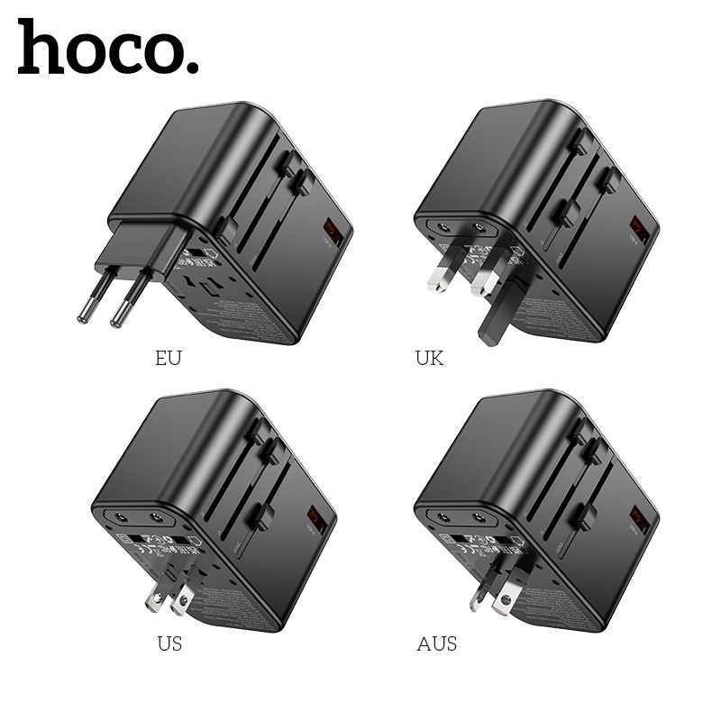 Củ sạc du lịch đa năng Hoco AC17 65W(2 Type C+1 USB)/Hoco AC18 PD35W 3 ...