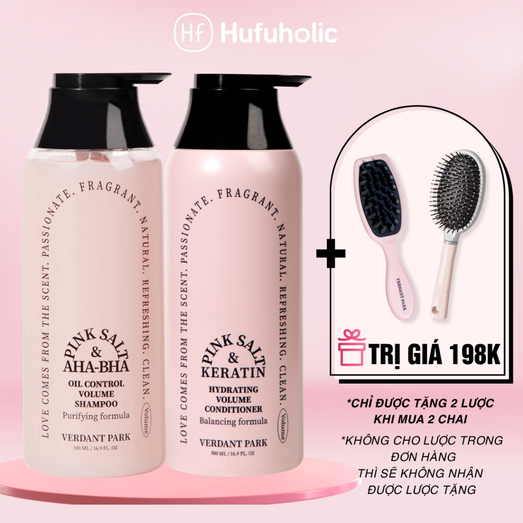 Bộ đôi Dầu Gội Xả VERDANT PARK 500ml muối hồng Himalaya AHA BHA kiềm ...
