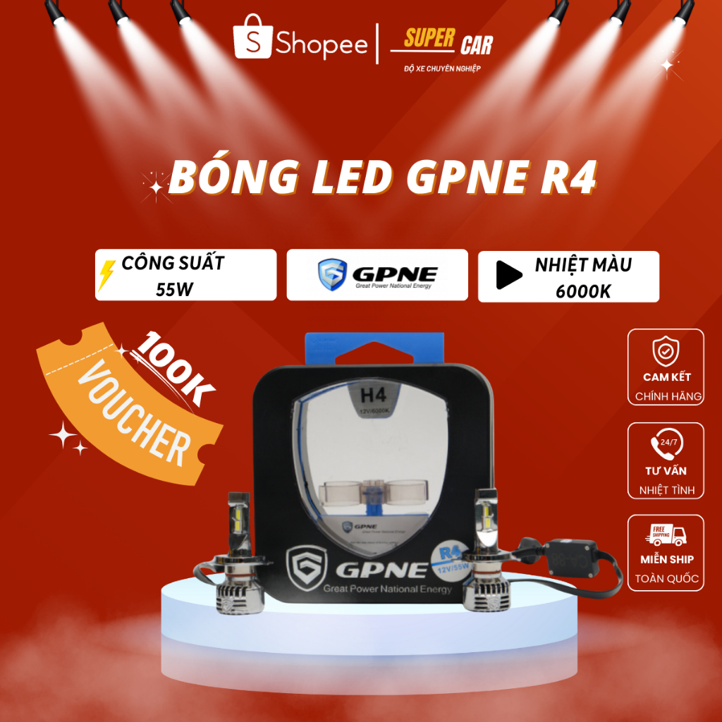 Bóng Led GPNE R4 Công Suất 55W Các Chân Cắm H1, H4, H7, H11, 9005, 9006 ...