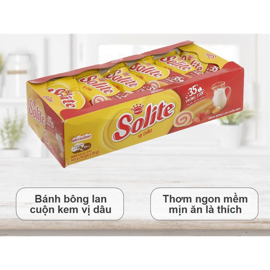 Bánh bông lan cuộn kem vị dâu Solite hộp 180g (10 cái) | Shopee Việt Nam