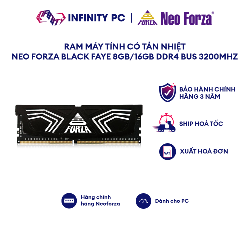 Ram Máy Tính NEO FORZA BLACK FAYE 8GB/16GB DDR4 Bus 3200Mhz Có Tản ...