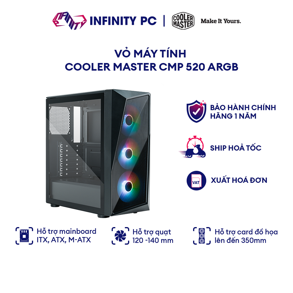 Case Máy Tính Cooler Master CMP520 ARGB Mid Tower Kèm Theo Ba Quạt ARGB 120mm | Bảo Hành 12 ...