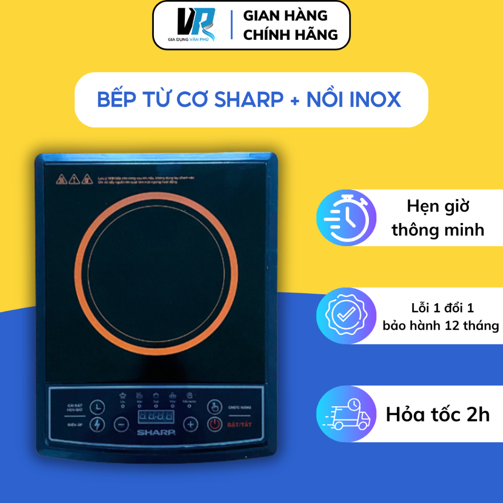 Bếp từ đơn Sharp 2000W kèm nồi Inox, cảm biến tự ngắt, an toàn tiết ...