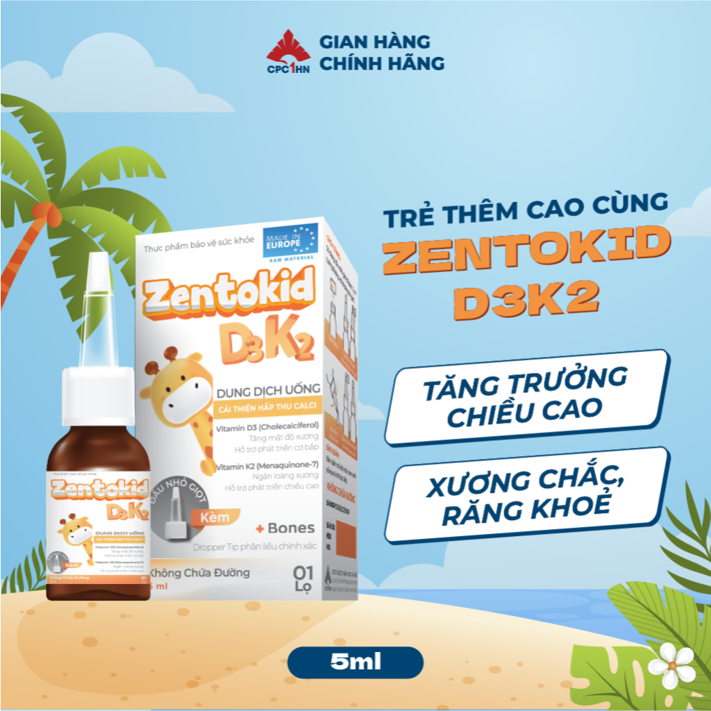 Lọ Zentokid D3K2 giúp tăng chiều cao, ngăn mồ hôi trộm tăng cường đề ...