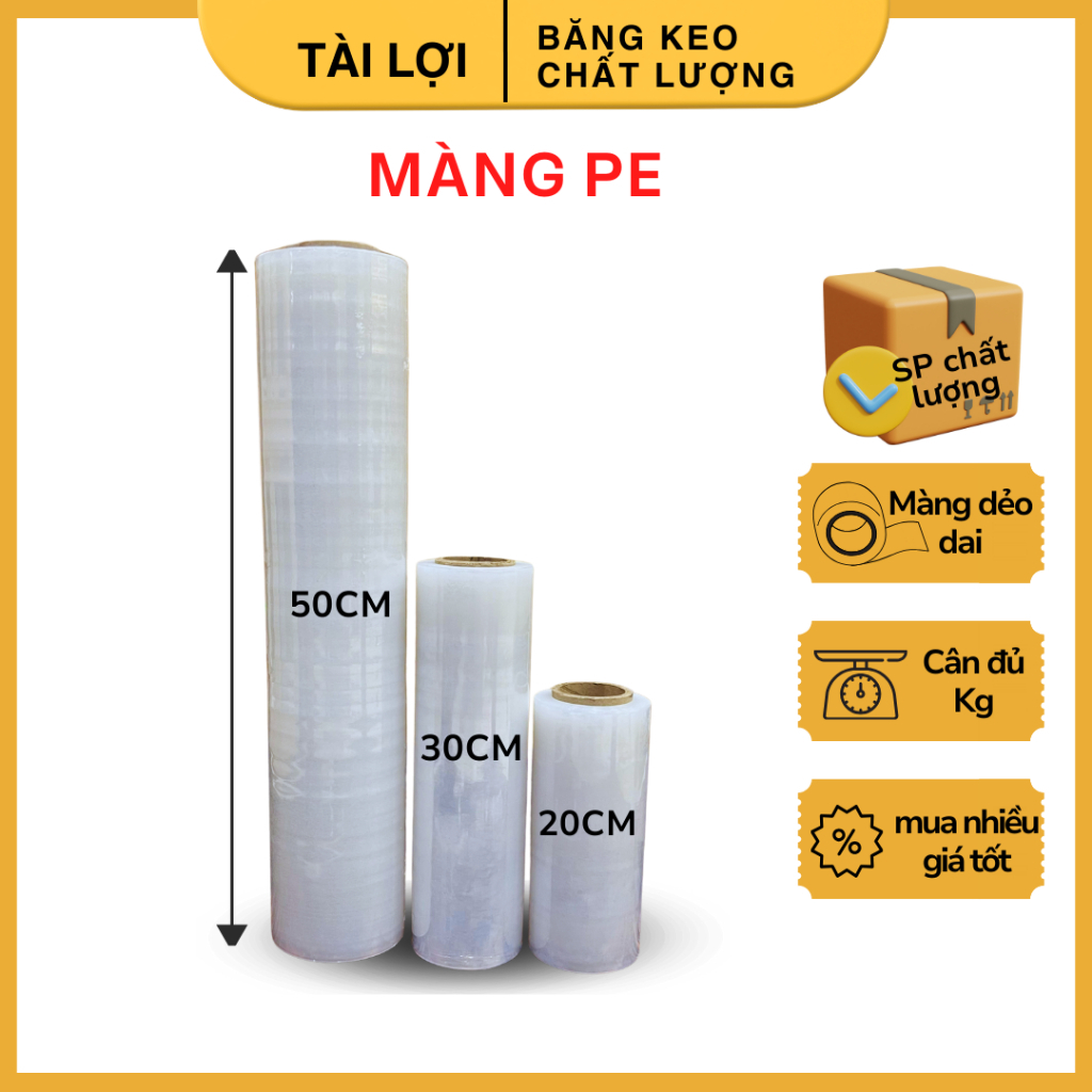 Màng Pe quấn hàng cuộn nilong bọc hàng 50cm 30cm 20cm nặng 3kg 2k5 1k8 chống trầy chống nước ...