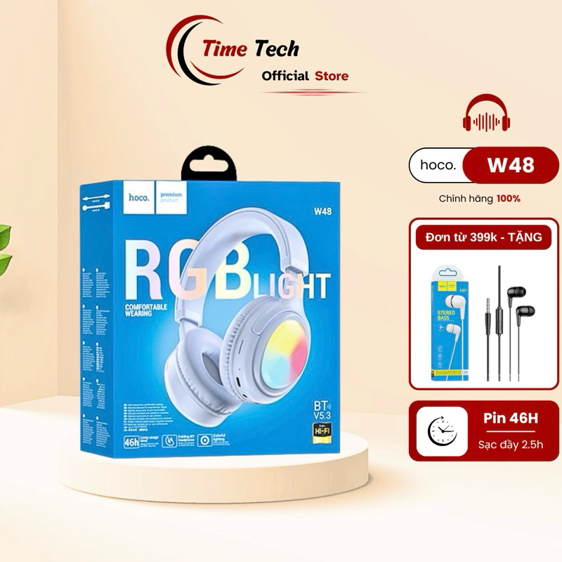 Tai nghe bluetooth chụp tai HOCO W48 - V5.3 pin 46H chính hãng, đèn LED ...