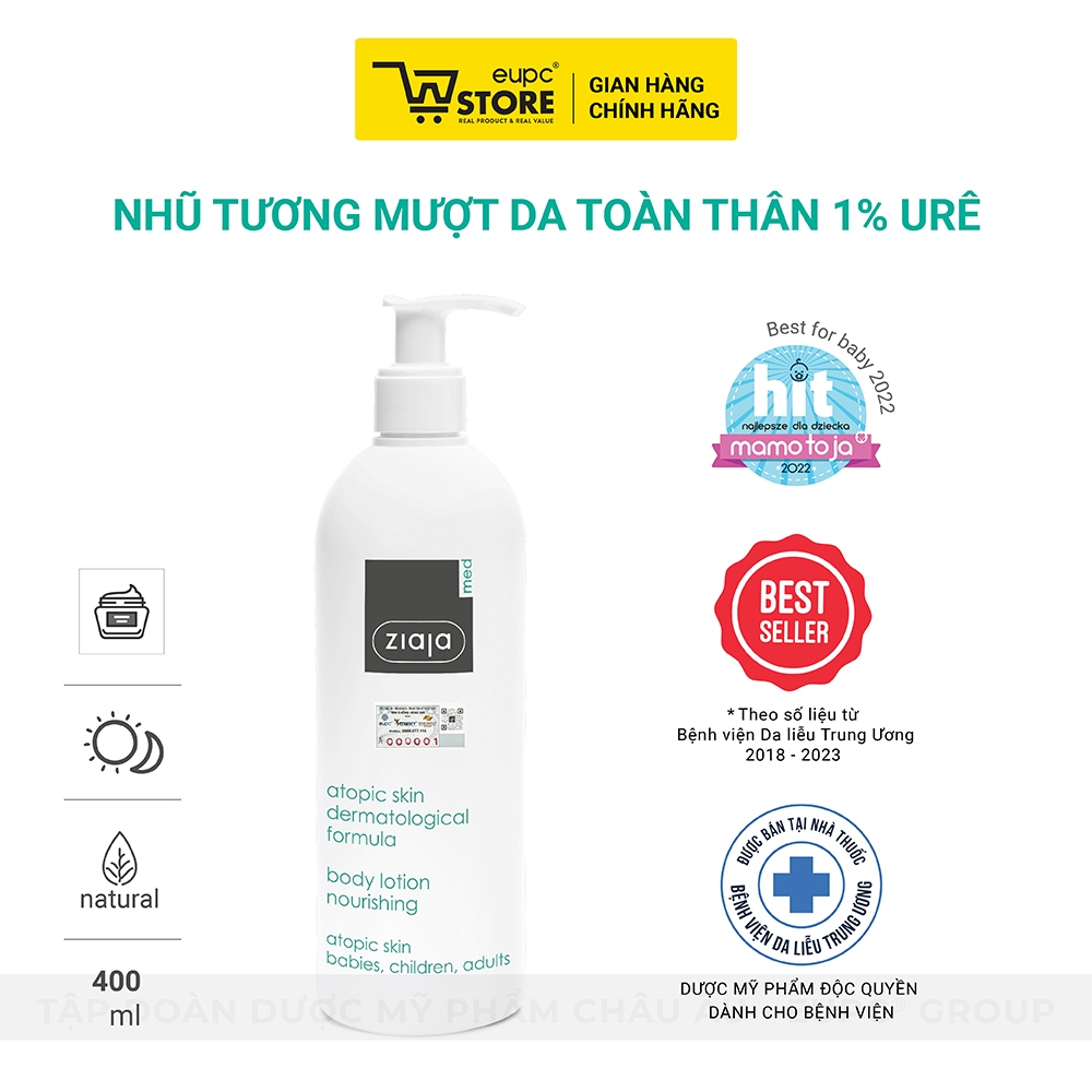 Nhũ tương mượt da toàn thân Ziaja Med 1% Urê 400ml làm dịu nhẹ, dưỡng ẩm và không gây kích ứng ...