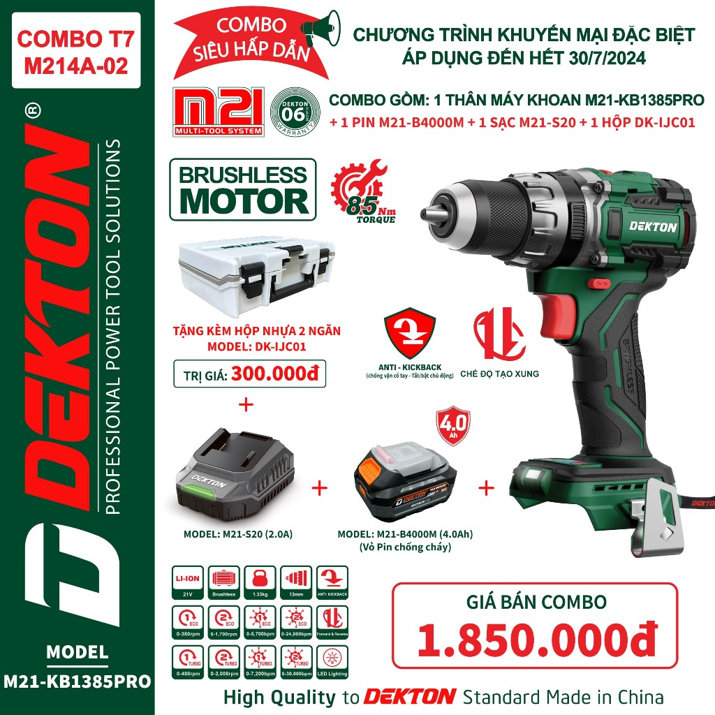 Máy Khoan Động Lực 85N Dùng Pin 21V Dekton M21-KB1385PRO Hệ Chân Pin ...