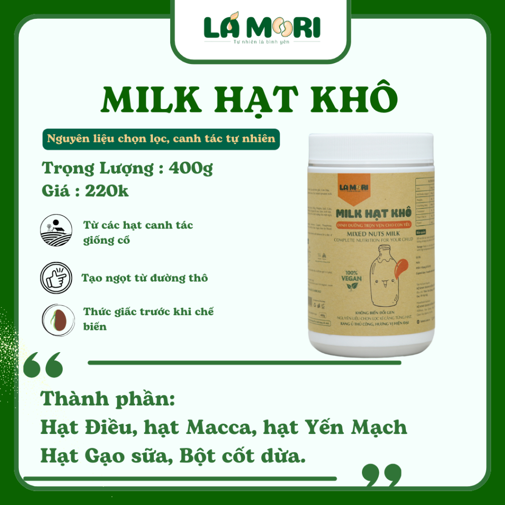 400G MILK HẠT KHÔ cung cấp dinh dưỡng tốt cho sức khỏe hoàn toàn thiên nhiên - Lá Mori | Shopee ...