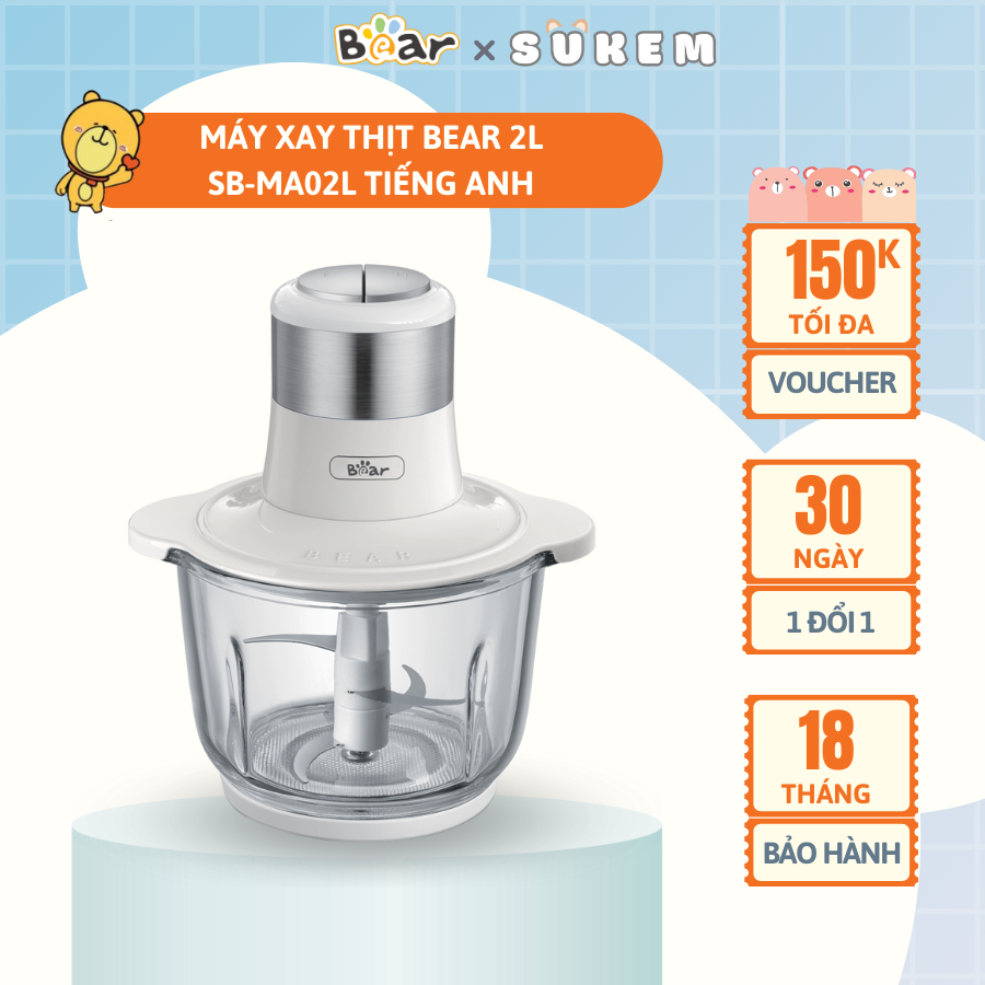 Máy Xay Thịt Đa Năng Bear 2L Cối Thủy Tinh Xay Rau Củ Hạt Cứng Cực ...