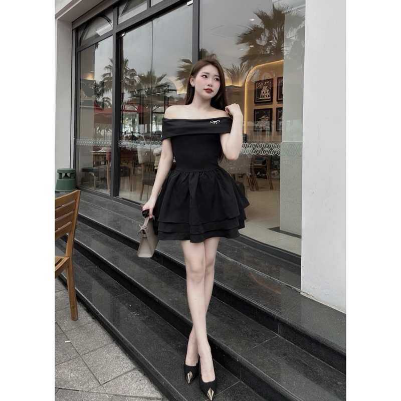 [ CHUPPII BIGSIZE ] ĐẦM TẦNG TRỄ VAI KÈM TAG NƠ BIGSIZE | Shopee Việt Nam