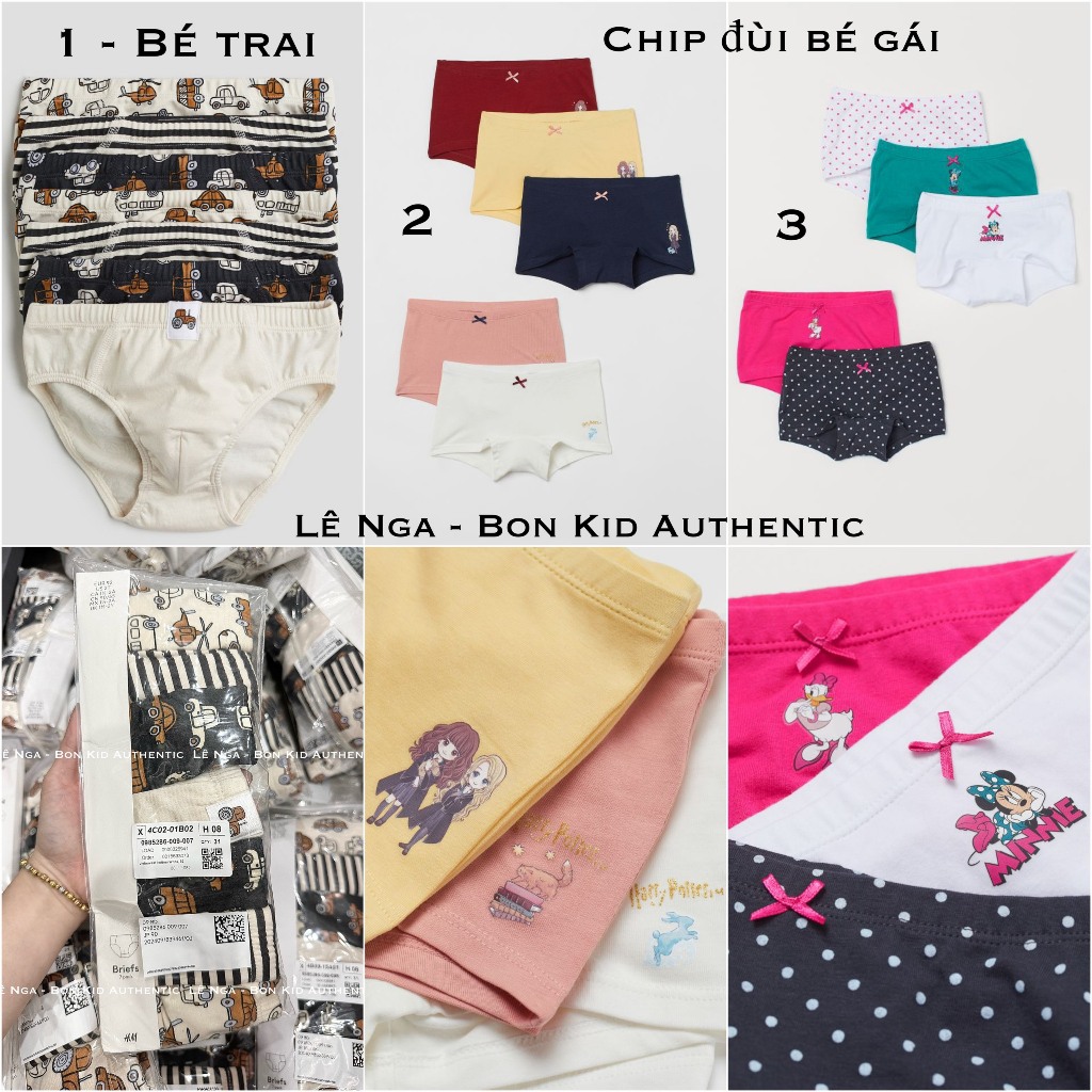 Set 5 quần chip bé trai, bé gái HM US/ES/CN/JP chính hãng size 1.5-2y, 2-4y, 4-6y, 6-8y, 8-10y ...