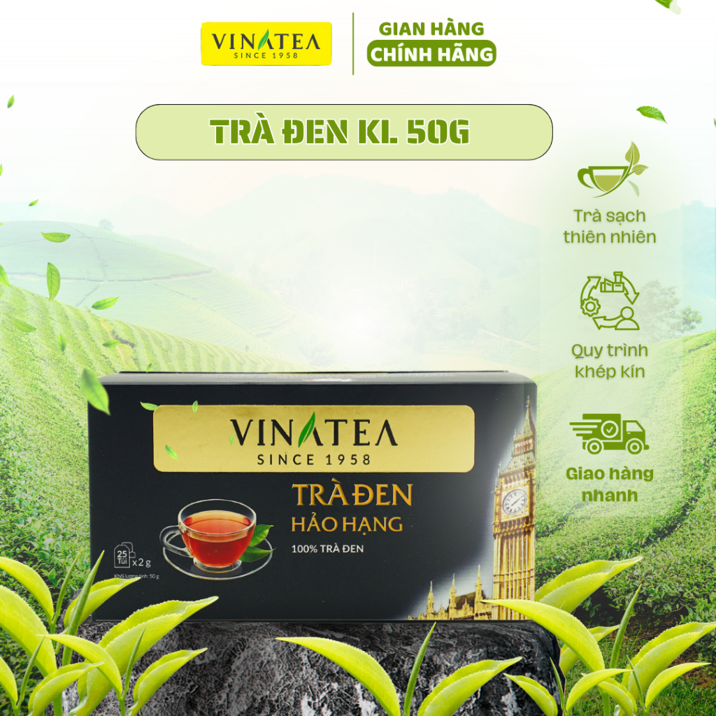 Trà đen hảo hạng 50g, trà túi lọc 25 gói vị đậm đà phong cách Anh, hồng ...