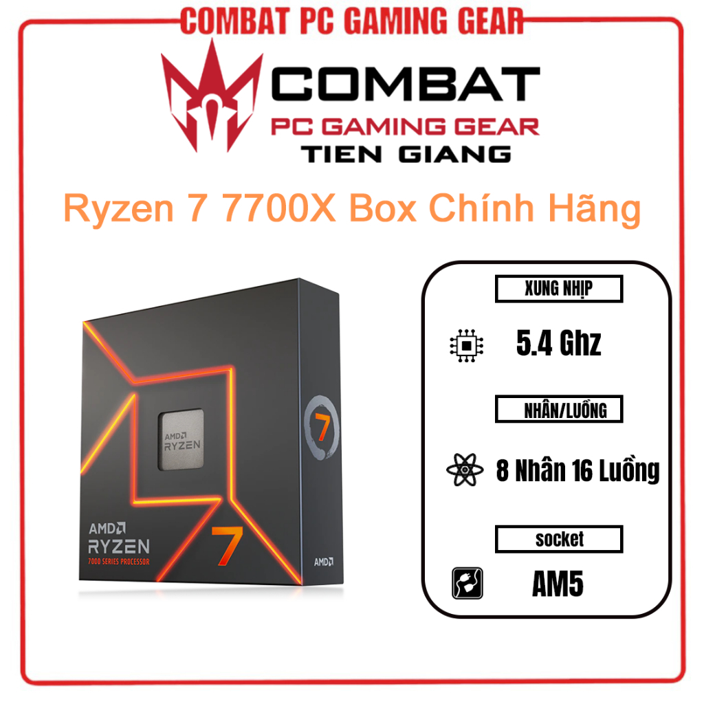 CPU AMD RYZEN 7 7700X BOX CHÍNH HÃNG ( 8 NHÂN 16 LUỒNG / 4.5 - 5.4 GHZ / 40MB ) | Shopee Việt Nam