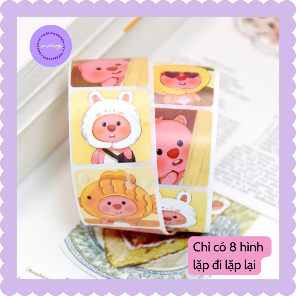 Cuộn sticker hình dán 500 tem hình Loopy dễ thương purpleheartbora ...