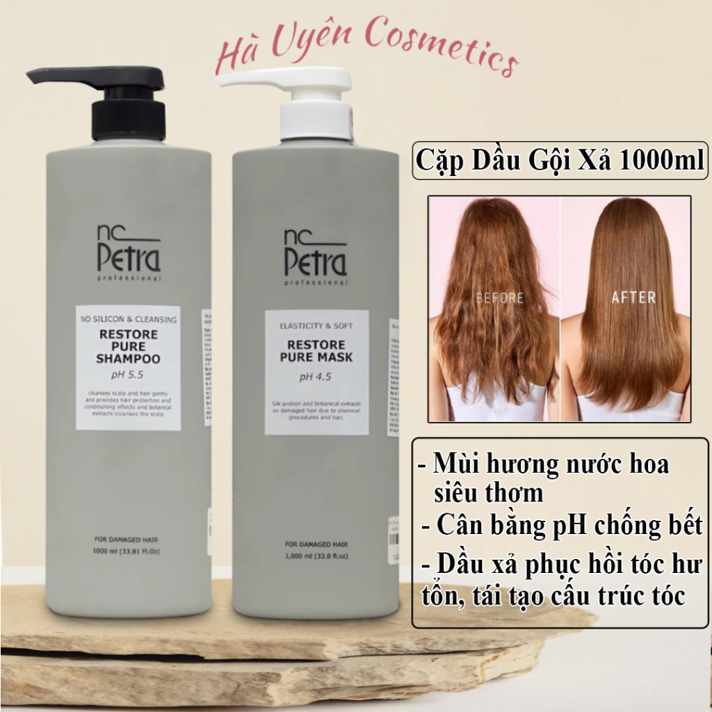 Cặp Dầu Gội Xả Dưỡng Phục Hồi Tóc Hư Tổn Khô Xơ Rối Nc Petra Restore Pure 1000ml. Dầu Gội Cặp ...