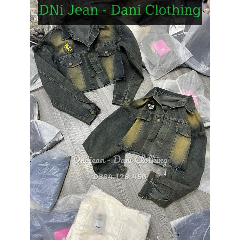 Áo khoác jean croptop loang màu tua rua vàng | Shopee Việt Nam