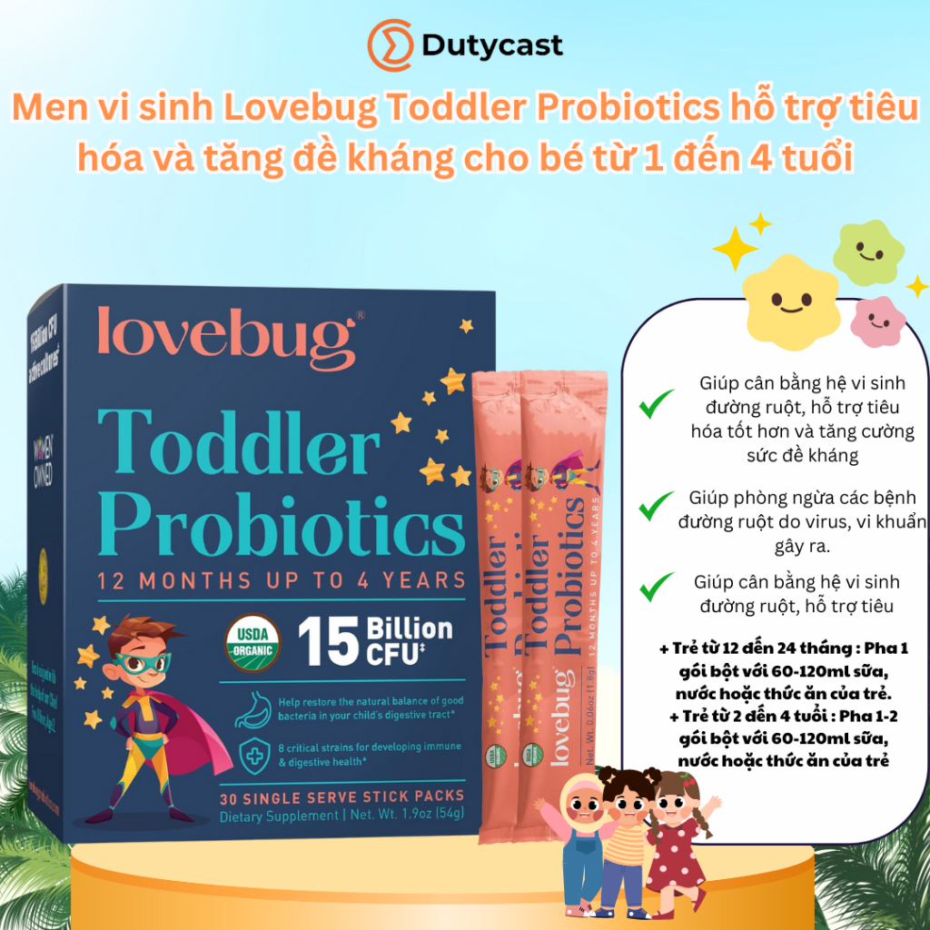 Men vi sinh Lovebug Toddler Probiotics hỗ trợ tiêu hóa và tăng đề kháng cho bé từ 1 đến 4 tuổi ...