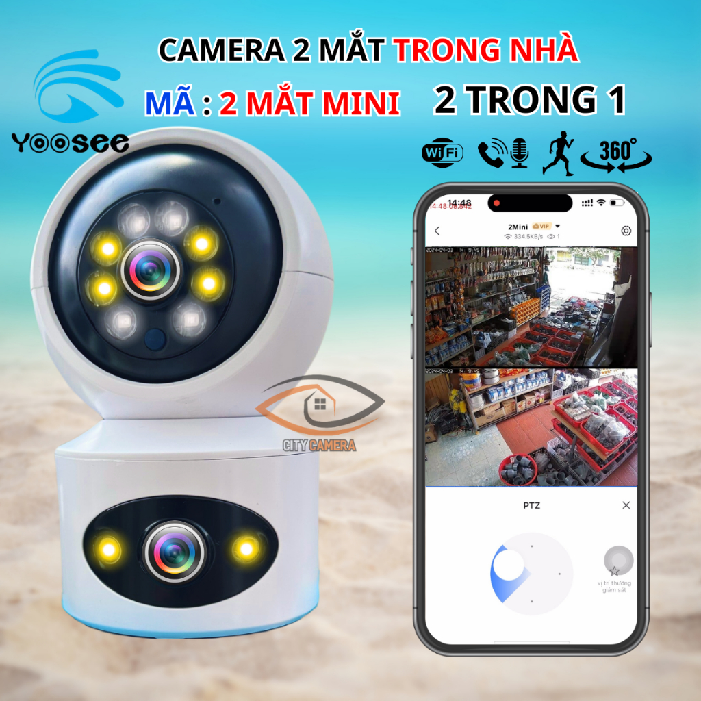 Camera Yoosee wifi trong nhà 2 Mắt Mini 8MP, Bắt sóng wifi bằng Chip ...