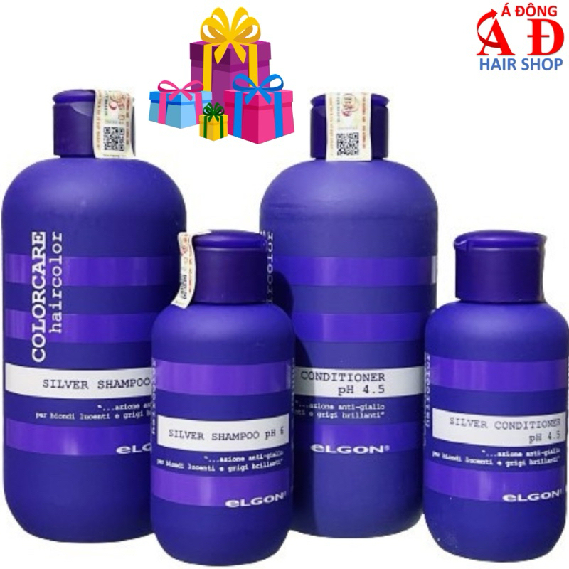 Bộ dầu gội xả khử vàng Elgon Silver Color Care cho tóc trắng bạch kim ...