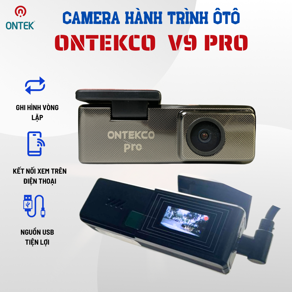 Camera hành trình oto ONTEKCO V9Pro tiếng Việt chuẩn, Full HD, kết nối màn hình Android, điện ...