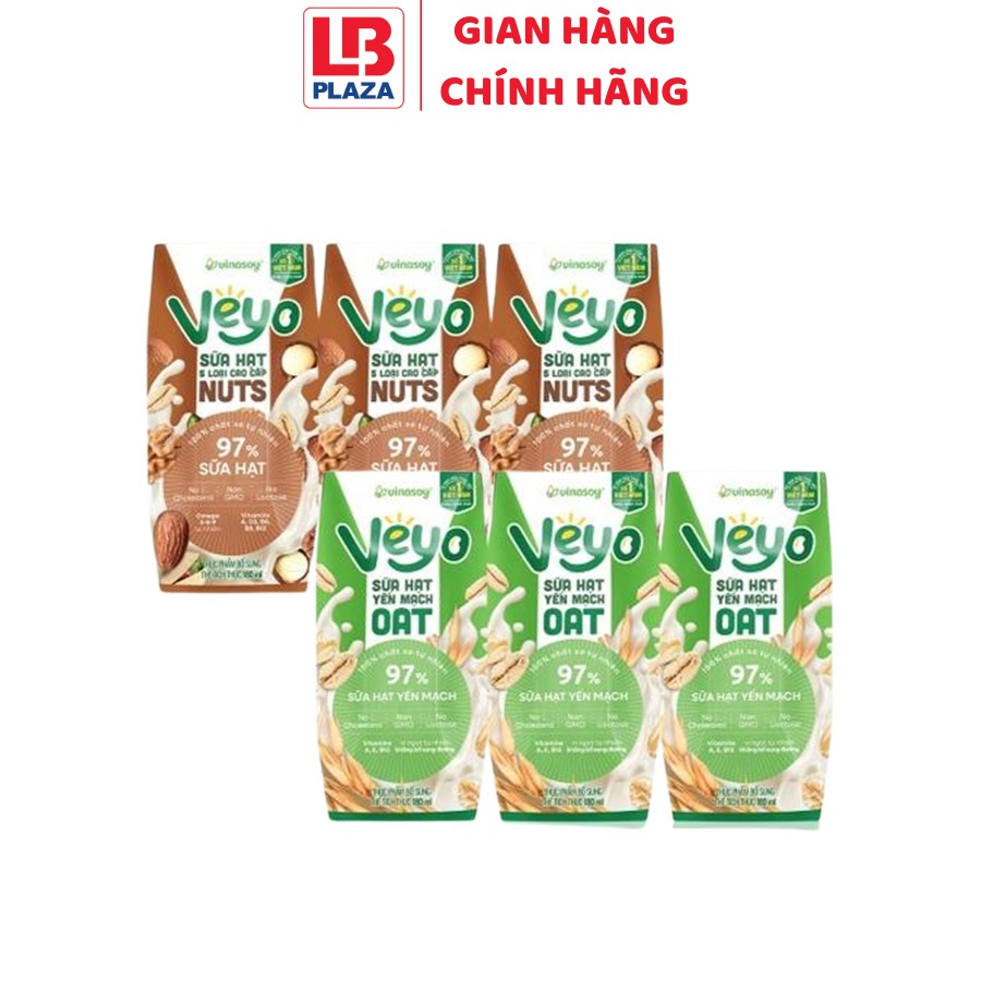 Lốc Sữa hạt Veyo 180ml*3 (5 loại hạt cao cấp, Yến mạch) thơm ngon, bổ dưỡng | Shopee Việt Nam