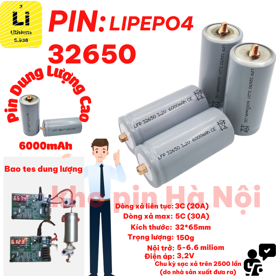 Pin Sắt 32650~3,2V Xả 5C~30A DL 5,8-6Ah TẶNG KÈM ỐC VÍT VÀ LẮP BẢO VỆ ...