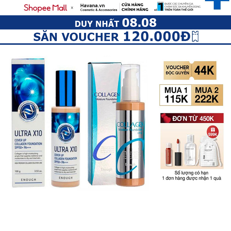 Kem Nền Enough Collagen Moisture / ULTRA X10 Cover up Foundation Hàn Quốc (100ml) | Shopee Việt Nam