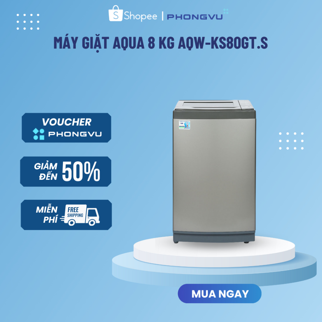 Máy giặt Aqua 8 kg AQW-KS80GT.S - Bảo hành 24 tháng - Freeship Nội ...