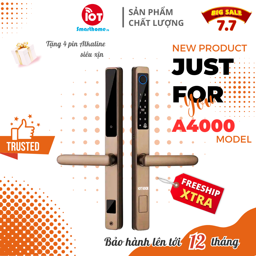 Khóa thông minh cửa nhôm xingfa - A4000 - Vân tay, Thẻ từ, Mật khẩu, App - phù hợp cửa nhôm, sắt ...