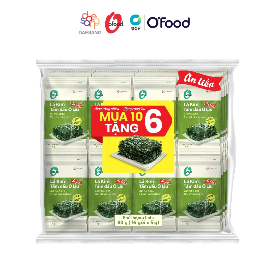 [Mua 10 tặng 6] Lốc 16 gói lá kim tẩm dầu oliu 5g O'food | Shopee Việt Nam