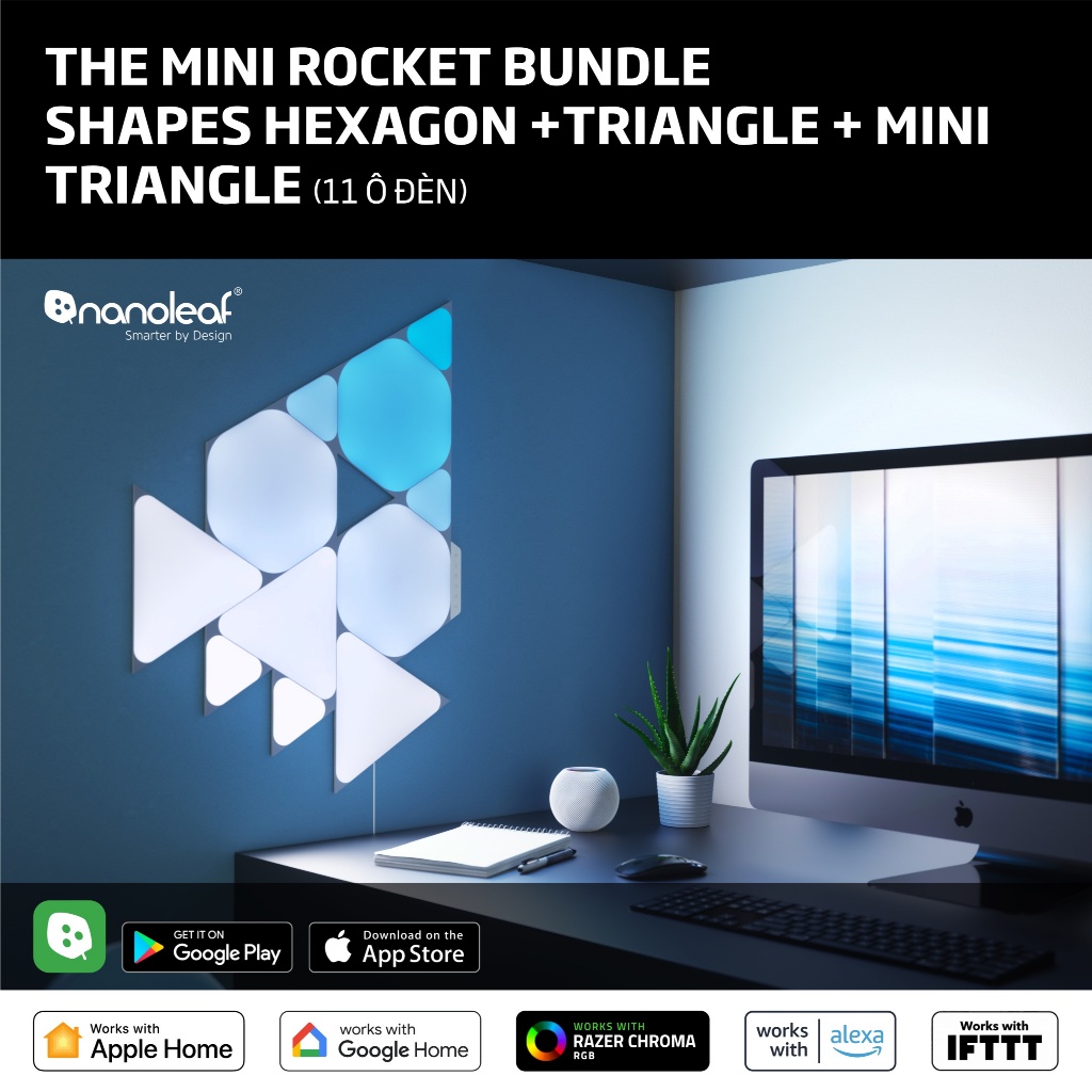 Nanoleaf The Mini Rocket Bundle Mixed Shapes 11 ô đèn | Shopee Việt Nam