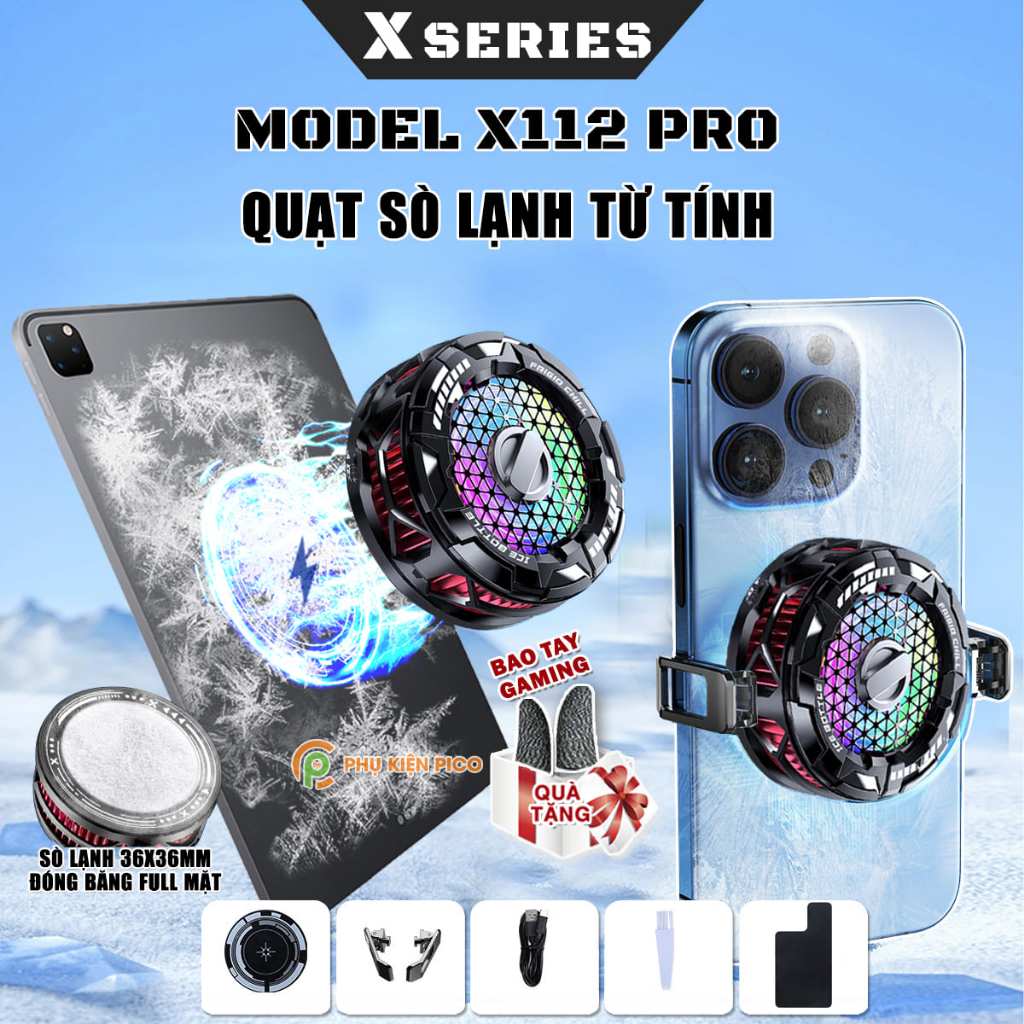 Quạt tản nhiệt sò lạnh điện thoại máy tính bảng X112 Pro sò lạnh 36x36mm đóng băng full mặt 23W ...