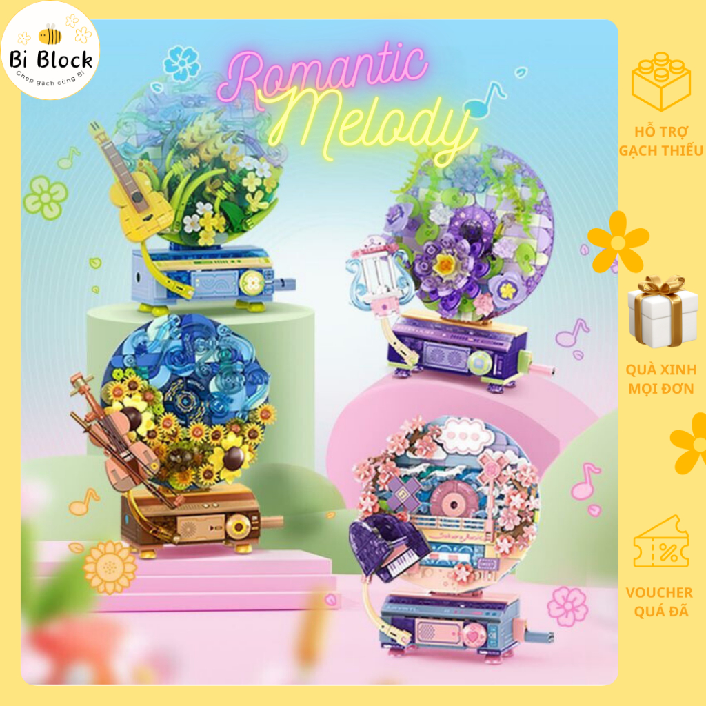 Bộ lắp ráp building blocks Quà tặng Bạn gái Giai điệu Lãng mạn Hoa kết ...