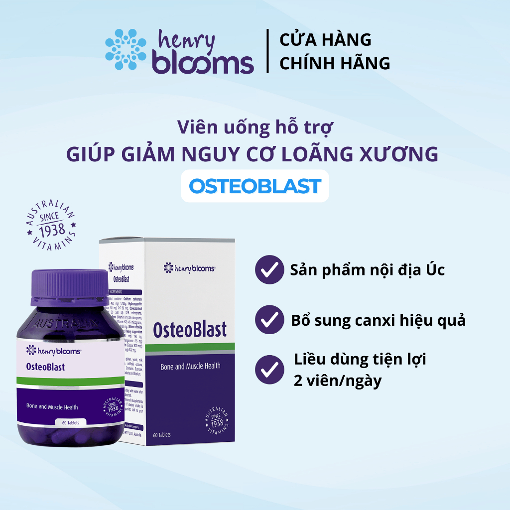 Viên uống bổ sung canxi Henry Blooms Osteoblast (60viên) Vitamin D3,Vitamin K xương chắc khoẻ ...