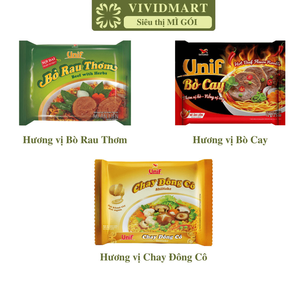 [GÓI LẺ] - UNI-PRESIDENT - Mì Unif 3 vị: Bò Rau Thơm, Chay Đông Cô, Bò ...