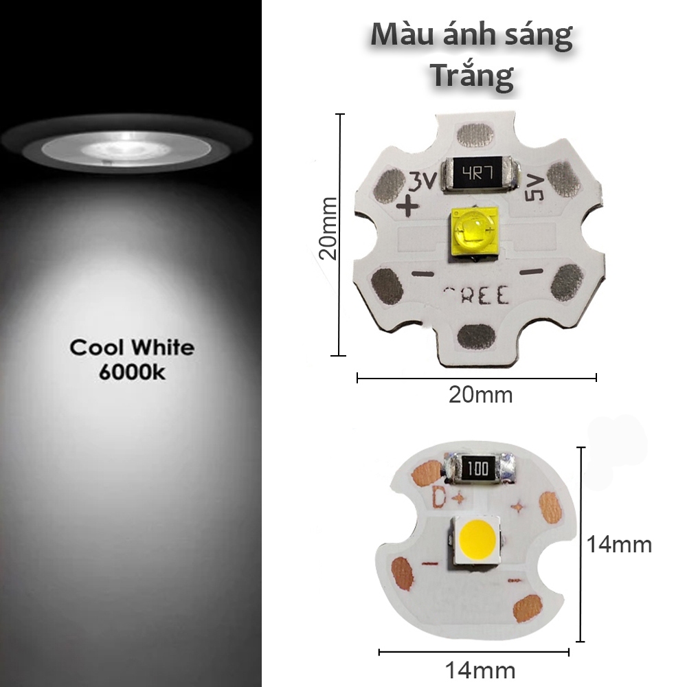 Bóng đèn LED Cree 1W, 3W, 5W siêu sáng, CRI>80, (Điện áp 3V - 5V,) Đã ...