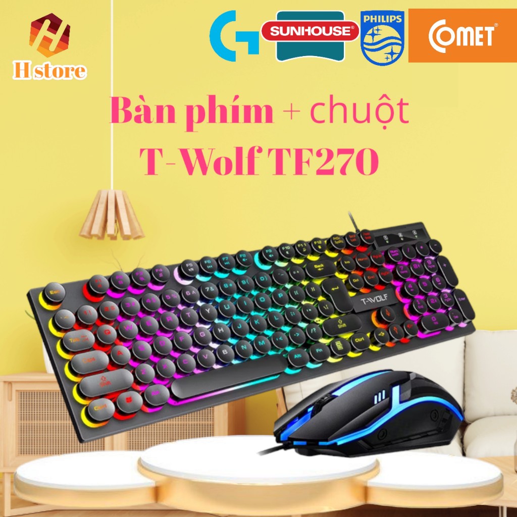 Bàn phím + Chuột T-Wolf TF 270 Usb Led ( màu đen) BẢO HÀNH 12 THÁNG | Shopee Việt Nam