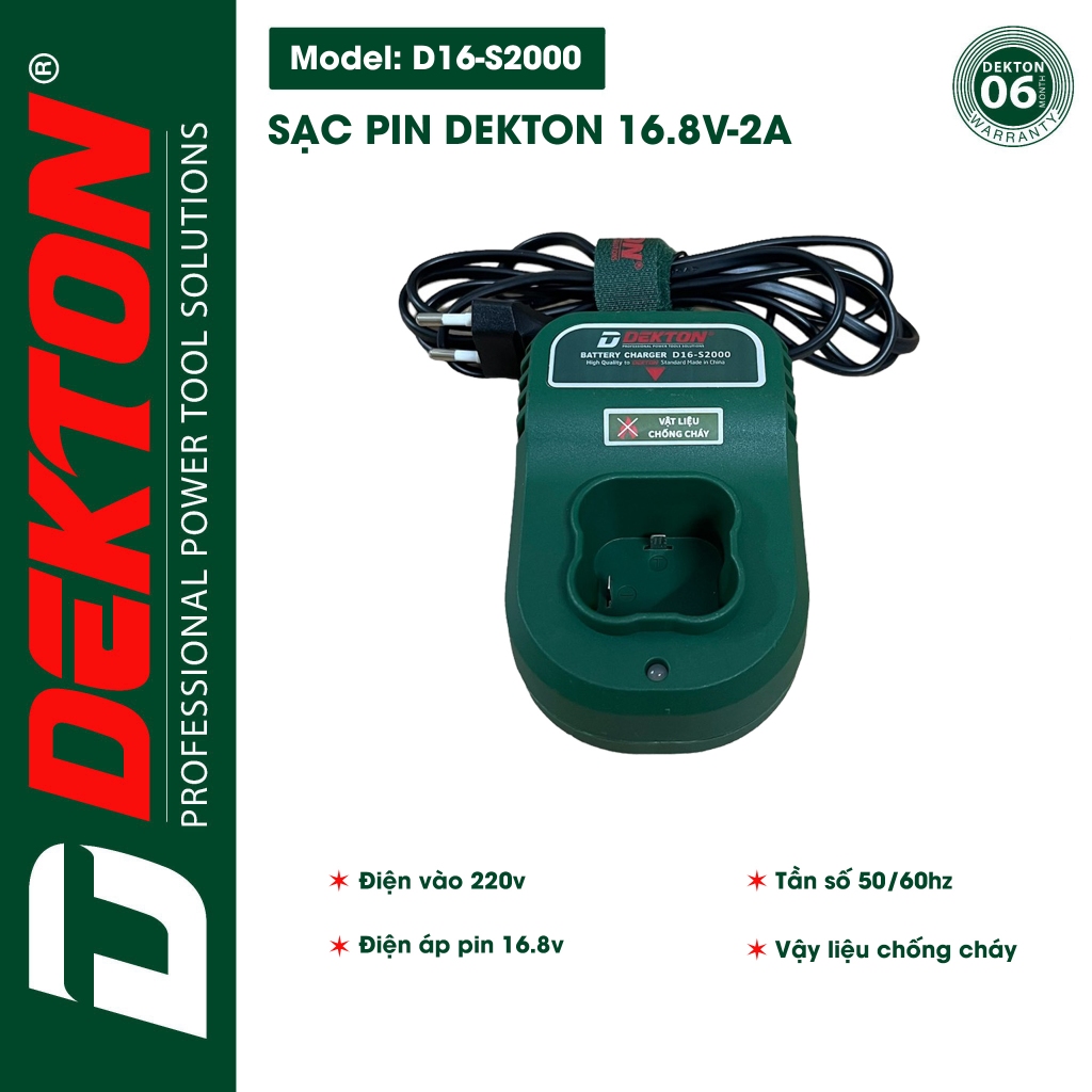Sạc pin DEKTON D16-S2000 dùng cho các loại pin 4 cell, 8 cell, Vỏ sạc ...
