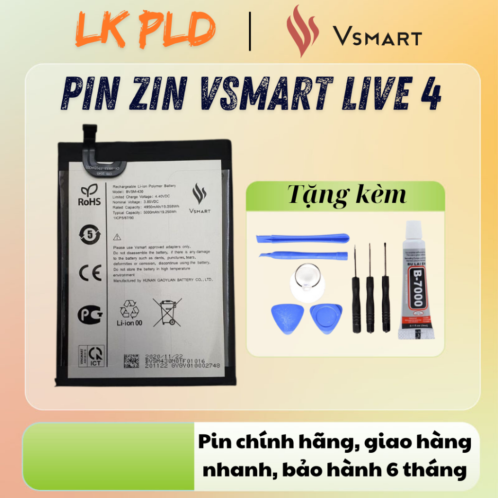 Pin Vsmart Live 4 zin hãng Vsmart sản xuất,Tặng kèm bộ mở máy, keo dán ...