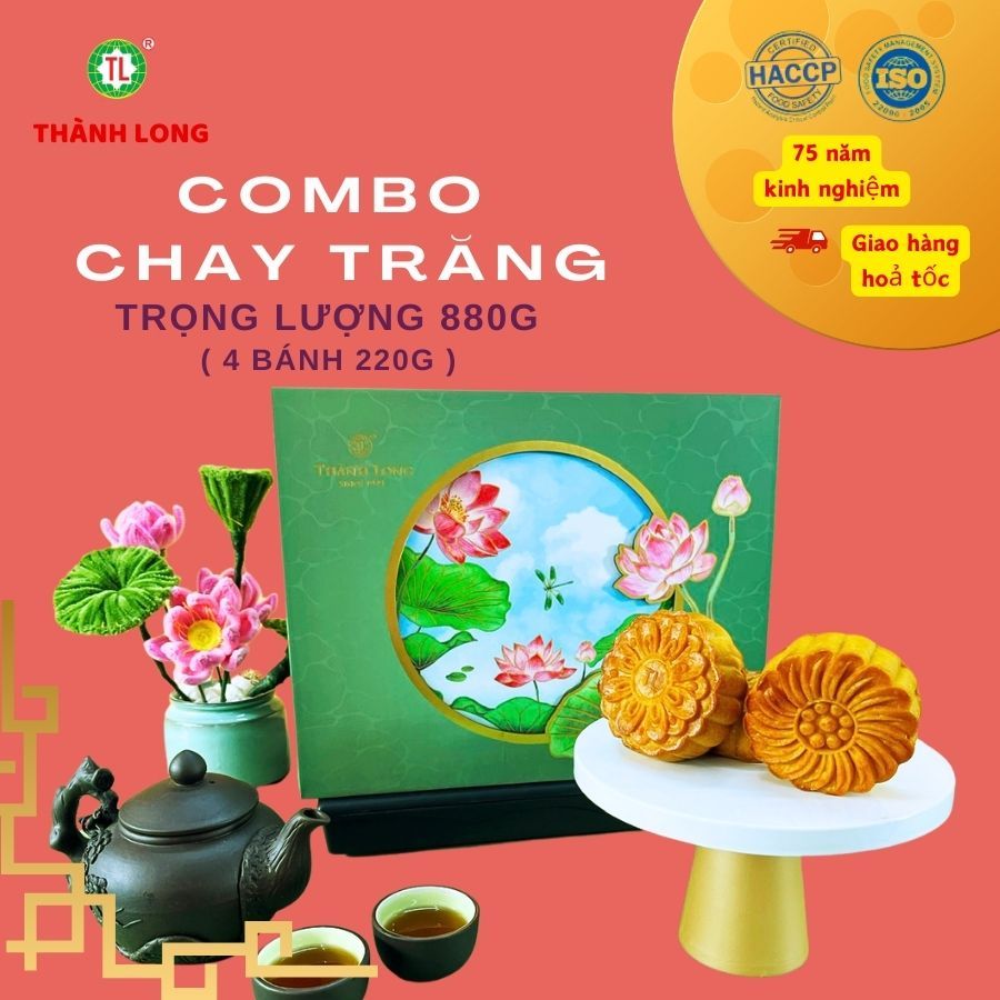 HỘP BÁNH TRUNG THU 4 BÁNH CHAY MỖI BÁNH 220G - COMBO CHAY TRĂNG -THÀNH LONG (880G) - Tặng 1 hộp ...