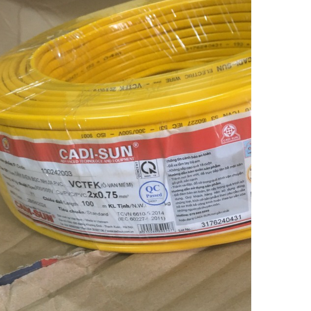 Dây Điện Đôi Cadisun 2x05/2x0,75/2x1/2x1,5/2x2,5 Chính Hãng Bảo Hành 10 Năm (quận 100 mét ...