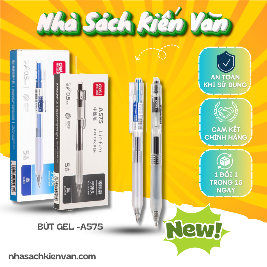 Bút Bi Nước Bút Gel Mực Bấm Deli A575 Mực Đen Trơn Tru Ngòi 0.5mm ...