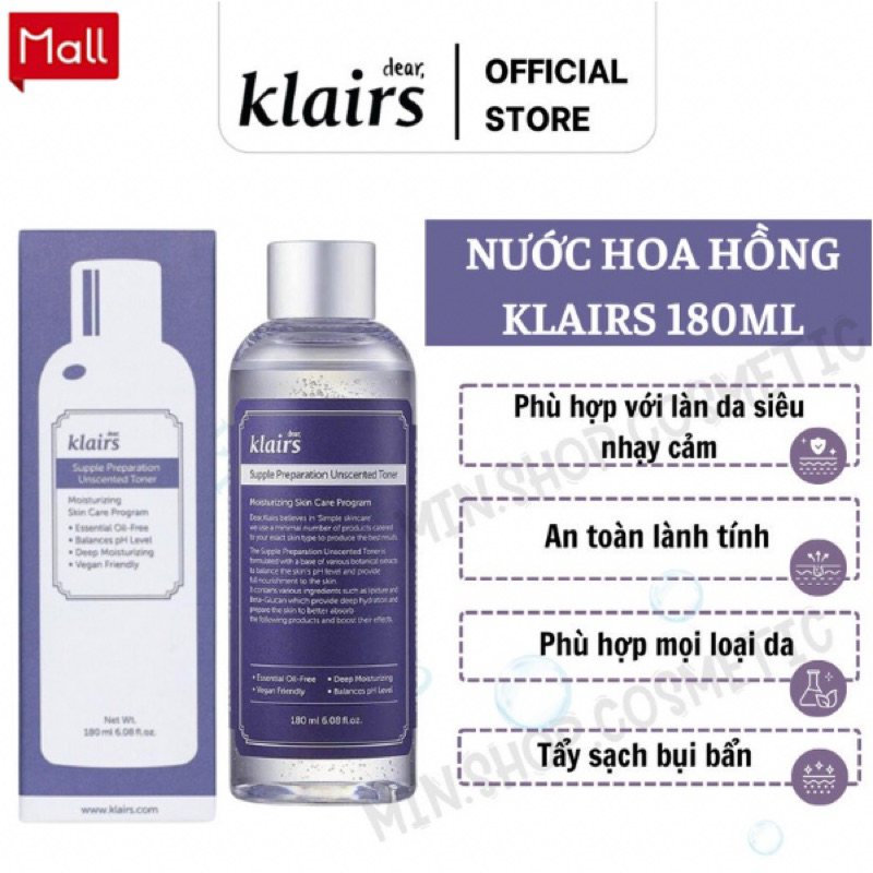 Toner Klairs 180ml phục hồi da dưỡng da trắng sáng giúp giảm mụn cấp ẩm ...