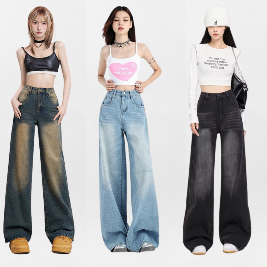 Quần Jean ỐNG SIÊU RỘNG Nữ Màu RETRO CẠP CAO MIAA Phong Cách Hàn Quốc ...