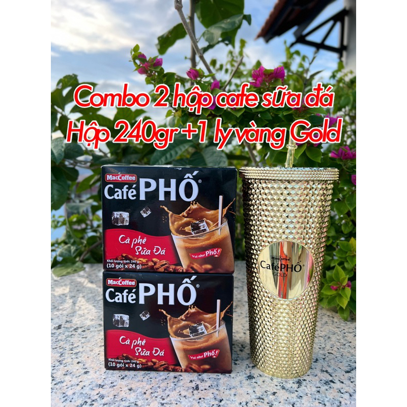 combo 2 Cà phê sữa MacCoffee Cafe Phố hộp 10 gói (hộp 240g) tặng 1 ly ...