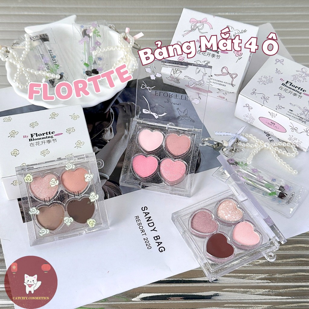 [FLORTTE] Bảng Mắt FLORTTE 4 Ô Trái Tim Kèm Móc Khoá Và Cọ 2 Đầu In The Blomming Season 2.7g ...