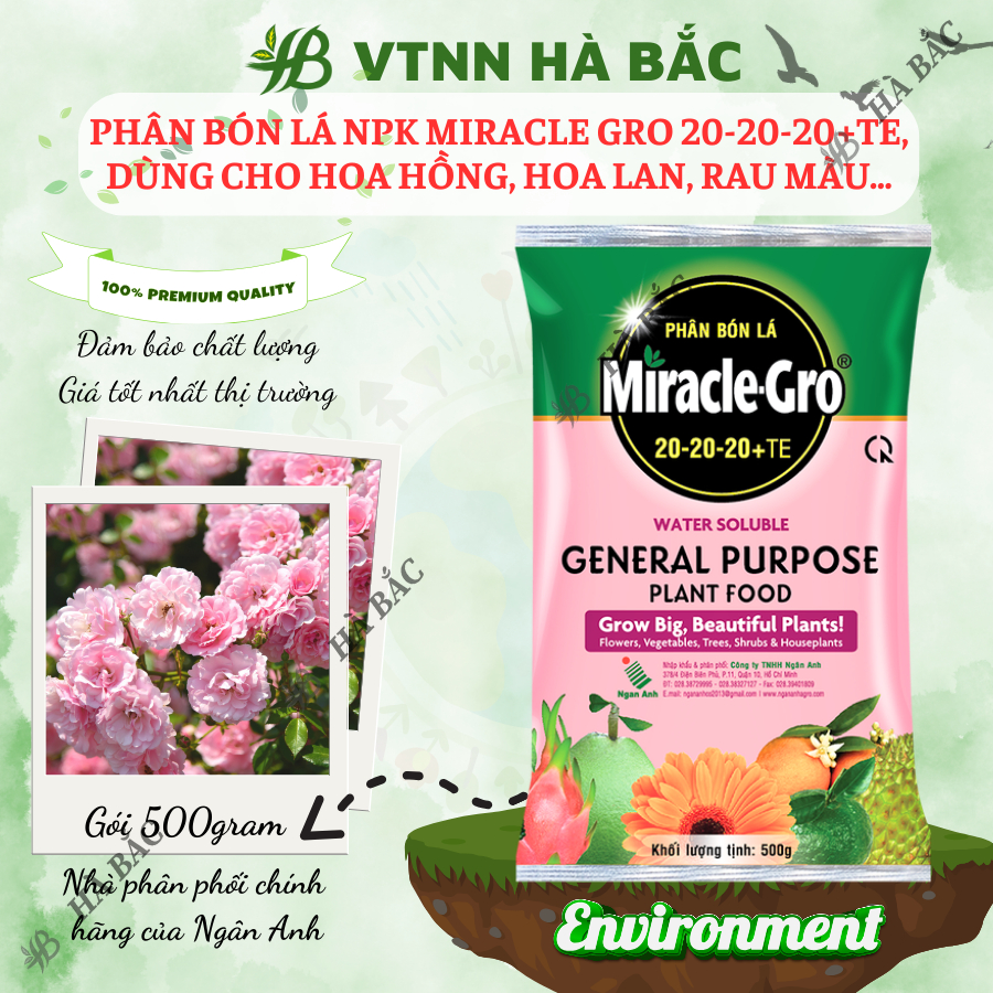 Phân bón lá NPK Miracle Gro 20-20-20+TE (gói 500gram), chuyên dùng cho ...