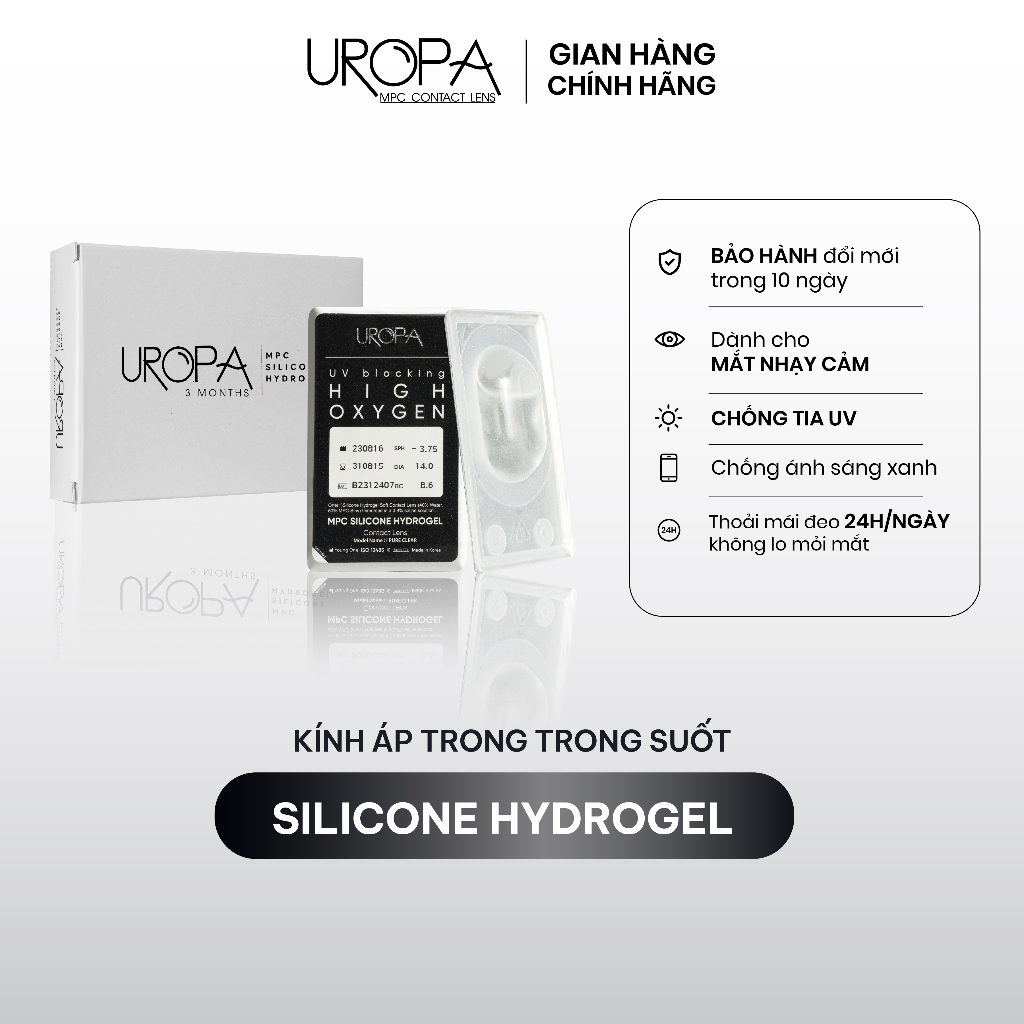 Kính áp tròng UROPA Silicone Hydrogel lens cận trong suốt 3 tháng siêu ...